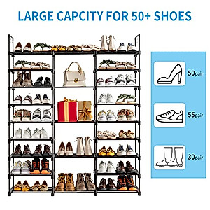9 Tiers Shoe Rack Storage Organizer Shoe Shelf Organizer for Entryway Holds 50-55 Pairs Shoe, Stackable Shoe Cabinet Shoe Rack