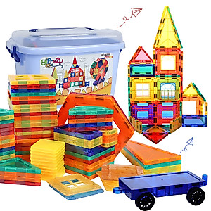 Gifts2U Magnetic Blocks, 96PCS Magnetic Tiles Building Set for Kids with Storage Box STEM Preschool Educational Construction Kit Magnet Stacking Toys Gifts for Boys and Girls