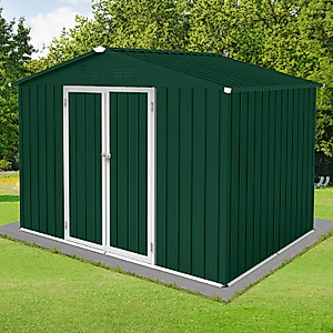Jintop 6x8 FT Outdoor Storage Shed with Punched Vents and Hinged Door/Padlock,Metal Aluminum Garden Sheds w/Waterproof Roofs,Easy to Assemble,for Bike, Barbeque,Tool,Green+White