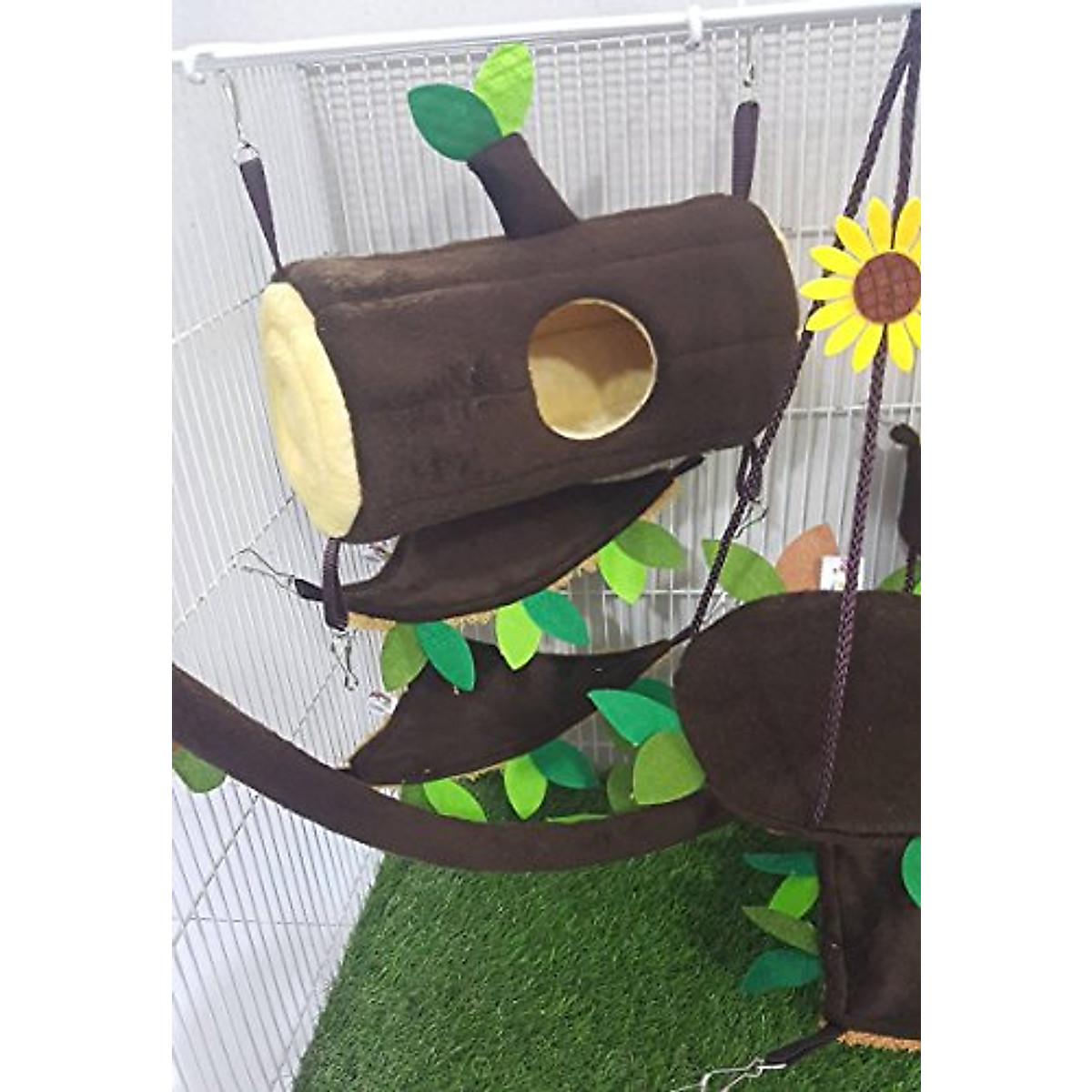 HOT! 7 Pcs/Set Cute Sugar Glider Hamster Marmoset Squirrel Chinchillas Small Pet Hanging Log + Edge Corner Dark Brown Cage Set Forest Pattern Get Free 1 Small Pet Treats, PB's REPUBLIX