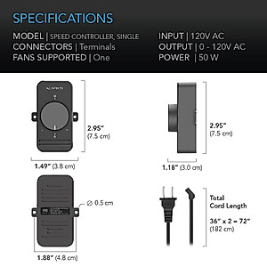 AC Infinity, Fan Speed Controller for 100 to 125V AC Axial Muffin Cooling Fans, Single Connector, for DIY Cooling Ventilation Exhaust Projects