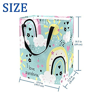 Cute Rainbow Clouds Sun Print Collapsible Laundry Hamper, 60L Waterproof Laundry Baskets Washing Bin Clothes Toys Storage for Dorm Bathroom Bedroom