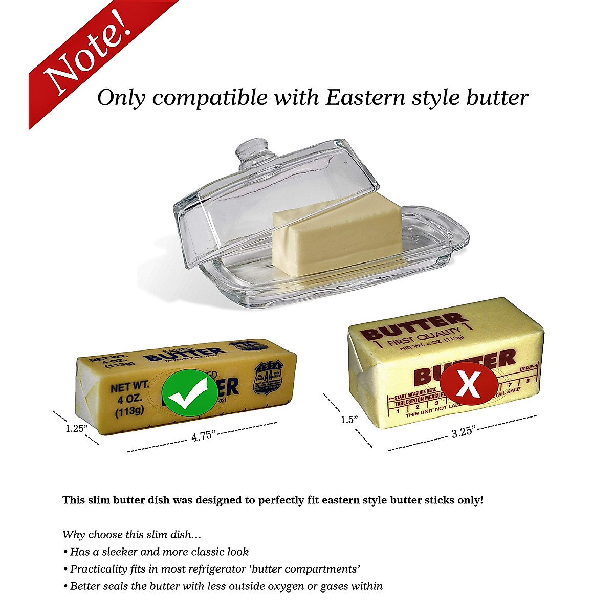 Bezrat Lead-Free Crystal Covered Modern French Butter Dish with Handle and Lid