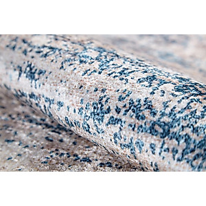 BESPOKY 3'11" x 6'7" - 120 x 200 Cm Caman Blue Modern Cotton Machine Washable Non Slip Living Room Bedroom Nursery Hallway Indoor Outdoor Area Rug