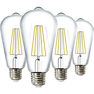 Sunco 4 Pack Dusk to Dawn Light Bulbs LED Edison 2700K Soft White, 7W Equivalent 60W, Vintage Styled ST64 Extra Bright Automatic Bulb, 800 LM, E26 Base, Light Sensing Outdoor UL, Energy Star