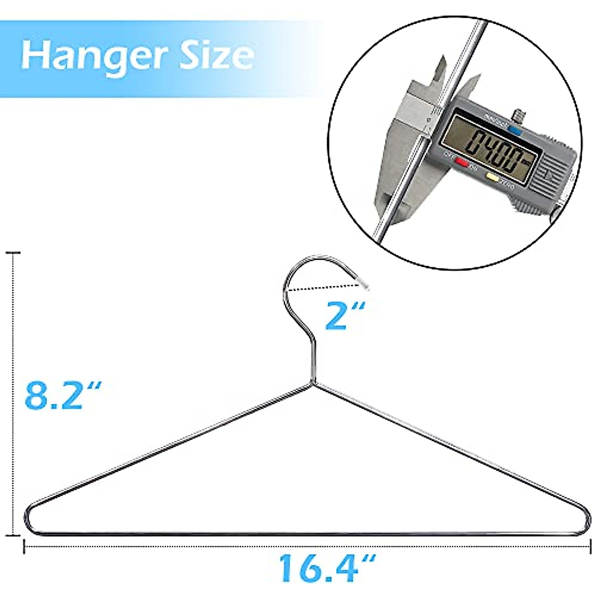 MISSLO 20 Pack Metal Hangers Heavy Duty Stainless Steel Hangers for Clothes Closet Coat Clothing Suit Shirt, 16.4 Inch