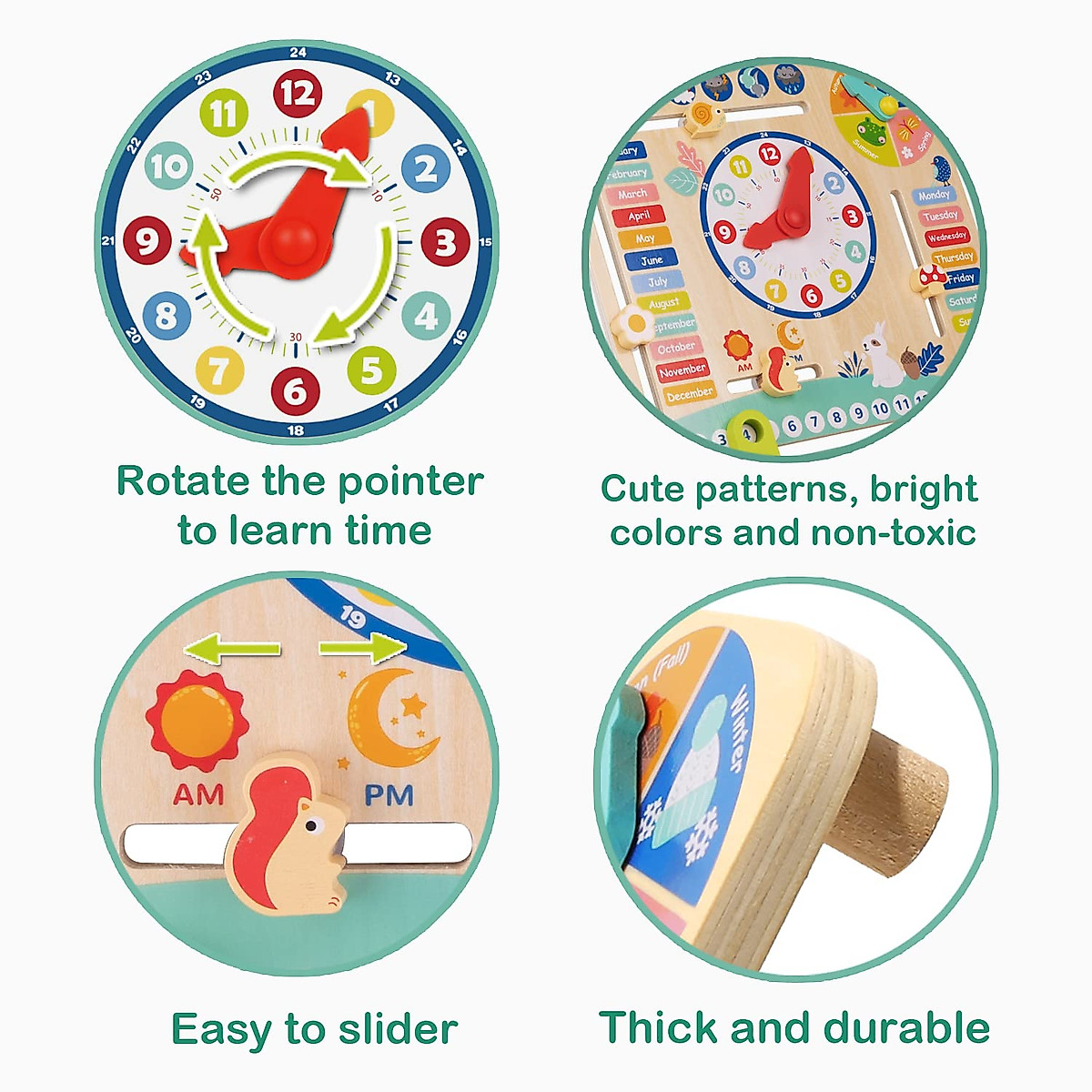 TOOKYLAND Montessori Educational Wooden Learning Toys Kids Daily Calendar My Calendar Clock Wooden Toys Gifts for Toddler Kids Age 3+