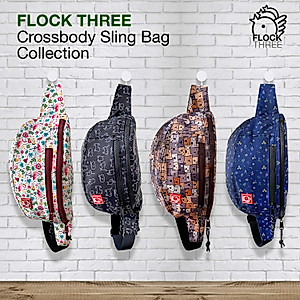 FLOCK THREE Fanny Pack Waterproof Waist Bags Mens Shoulder Bag Women's Sling Purses Travel Backpack Casual Bum Bag Women Small Size Crossbody Sling Bag For Dog Lover Hiking Bicycle Men Chest Daypacks