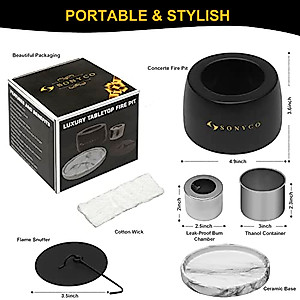 SONYCO Concrete Tabletop Fire Pit, Mini Fire Pit Bowl, Smokeless Indoor Fire Pit, Table top Fireplace for Home Decor, Patio & Outdoor (Black)
