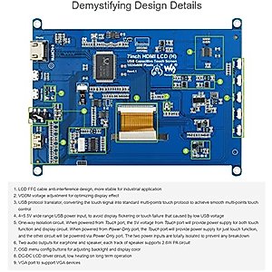 Waveshare 7inch Capacitive Touch Screen LCD Compatible with Raspberry Pi 5/4B/3B+/3A+/2B/B+/A+/Zero/Zero W/WH/Zero 2W CM3+/4 Series Boards 1024×600 Resolution HDMI IPS Supports Windows