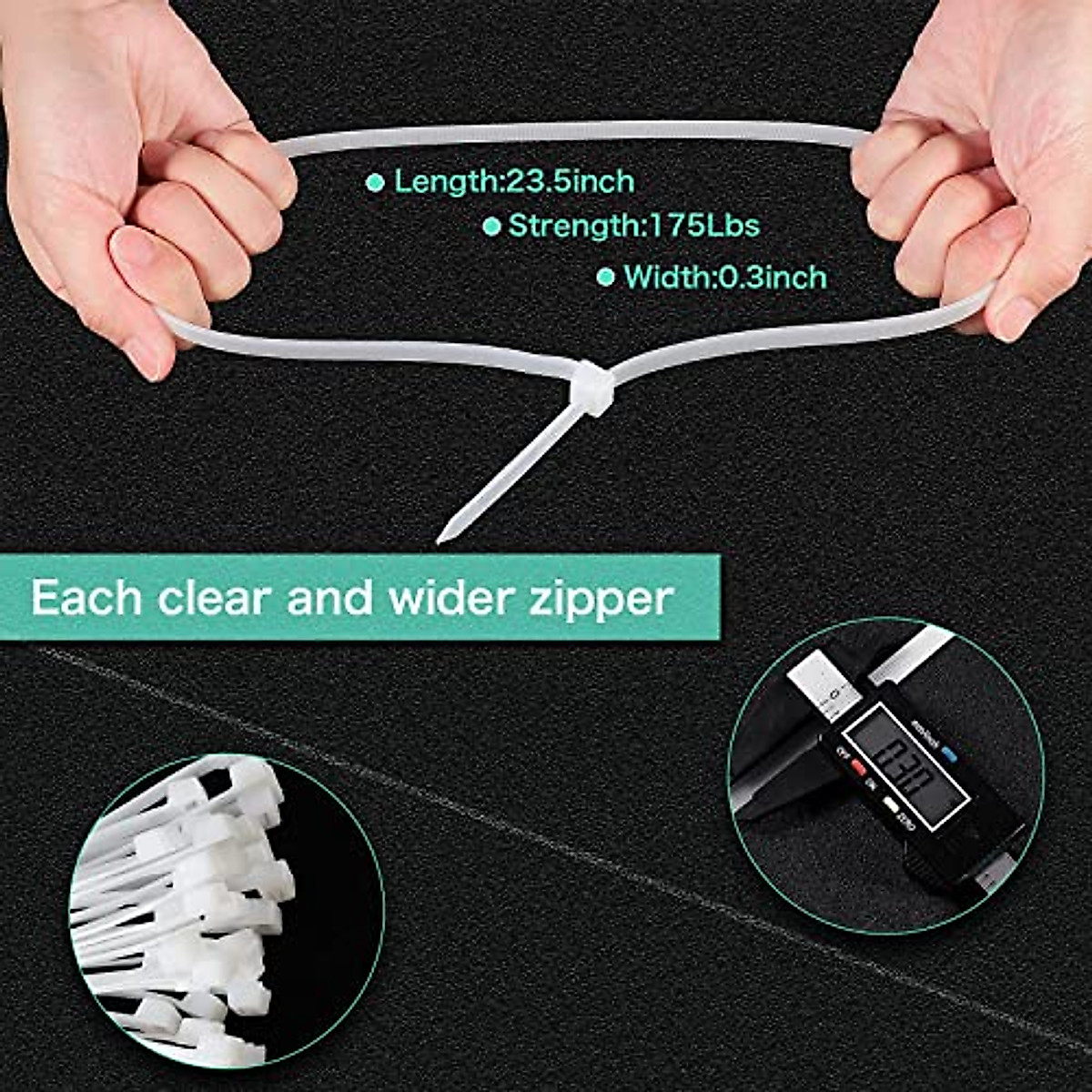 50 Pcs Zip Ties Heavy Duty Strong Large Cable Industrial Sturdy Wire Ties, Awnings Tying Branches Bundling of Crops Fixed Water Pipes(White,24 inch x 7.9 mm)