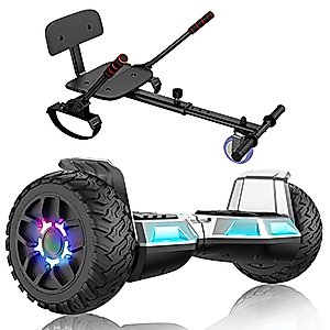 UNI-SUN Hoverboard with Seat Attachment Combo, 8.5" Hoverboard with Seat, Self Balancing Scooter with Bluetooth Speaker & LED Lights, Hoverboards for Kids & Adults, Silver