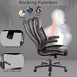 Ollega Big and Tall Office Chair 400lbs, High Back Executive Office Chair for Heavy People, Ergonomic Leather Computer Chair with Flip up Arms, Lumbar Support, Black Home Office Desk Chair