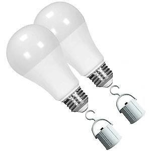 Ciata Rechargeable Light Bulbs - Power Outage Supplies, Battery Operated Light Bulb with Rechargeable Battery Powered - Lasts 3-4 Hours - with a Hook for Camping, Cordless Rechargeable - Pack of 2