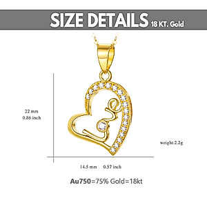 SISGEM 14K Solid Yellow Gold Love Heart Necklace for Women, Love Heart Pendant Birthday Anniversary Christmas Jewelry Gifts forHer, Mom, Wife 16"-18"
