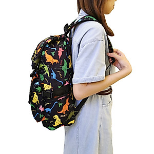 Larswon Canvas Dinosaur Backpack Shoulder Bag Rucksack Dino Bag Slim Backpack Travel Rucksack School Backpack Large 13" 14" Laptop Backpack