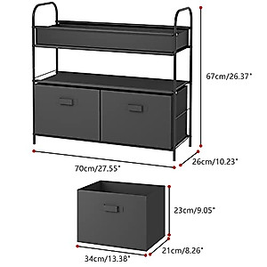 Sywhitta 3-Tier Closet Storage Organizer, Shelves with 2 Foldable Cubes, Multi-Functional Metal Rack, Black