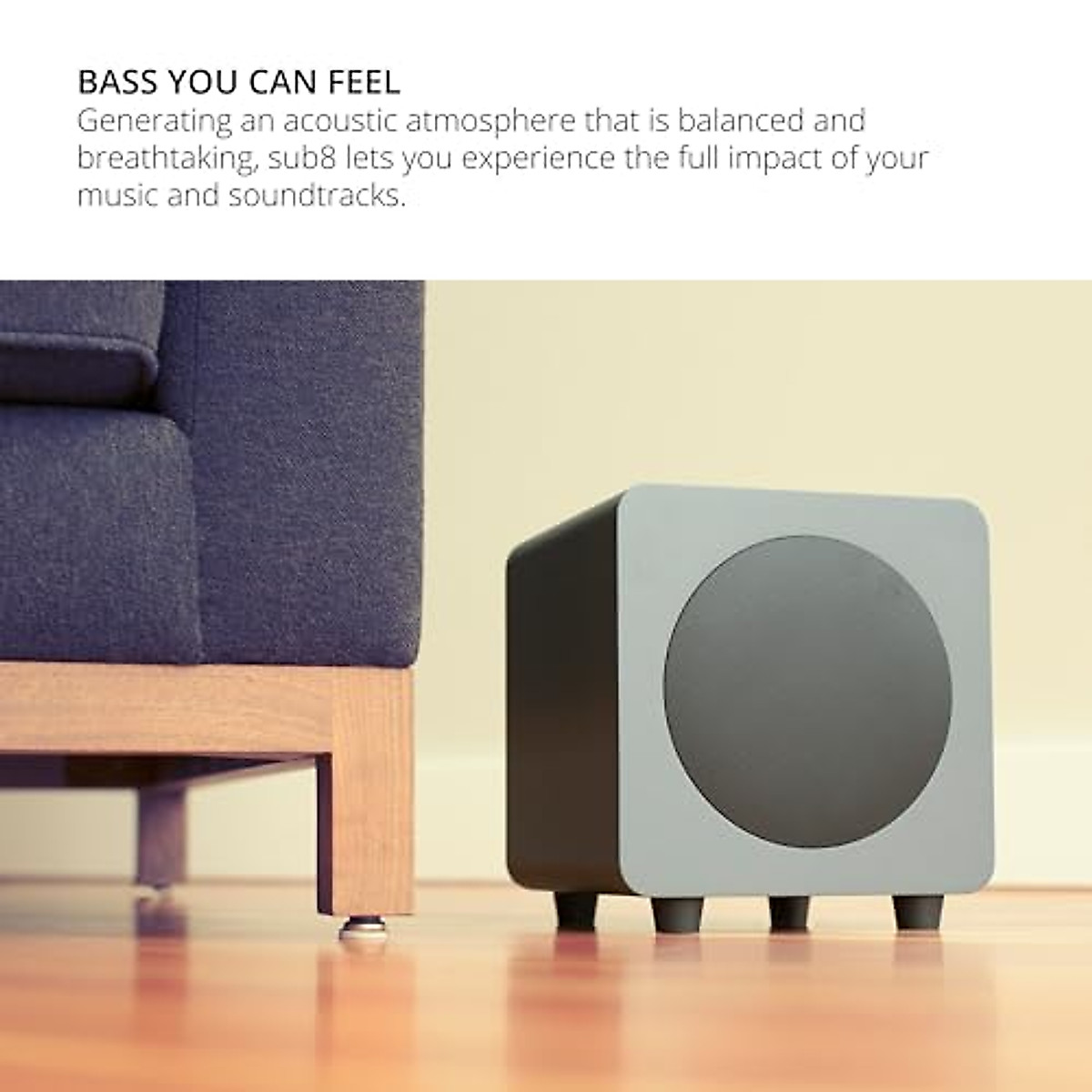 Kanto sub8 Powered Subwoofer – 8” Paper Cone Driver — Powerful Bass Extension – Matte Black