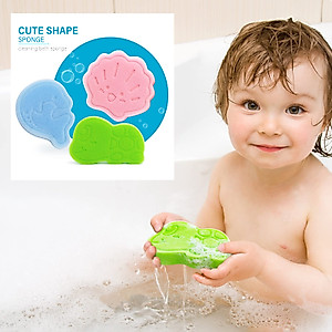 DANCELF Baby Bath Sponge, Natural Cute Shapes Soft Shower Sponges for Bathing, Bathtub Foam for Infants and Toddler, 3pcs : Blue Dolphin, Pink Shell, Green Turtle