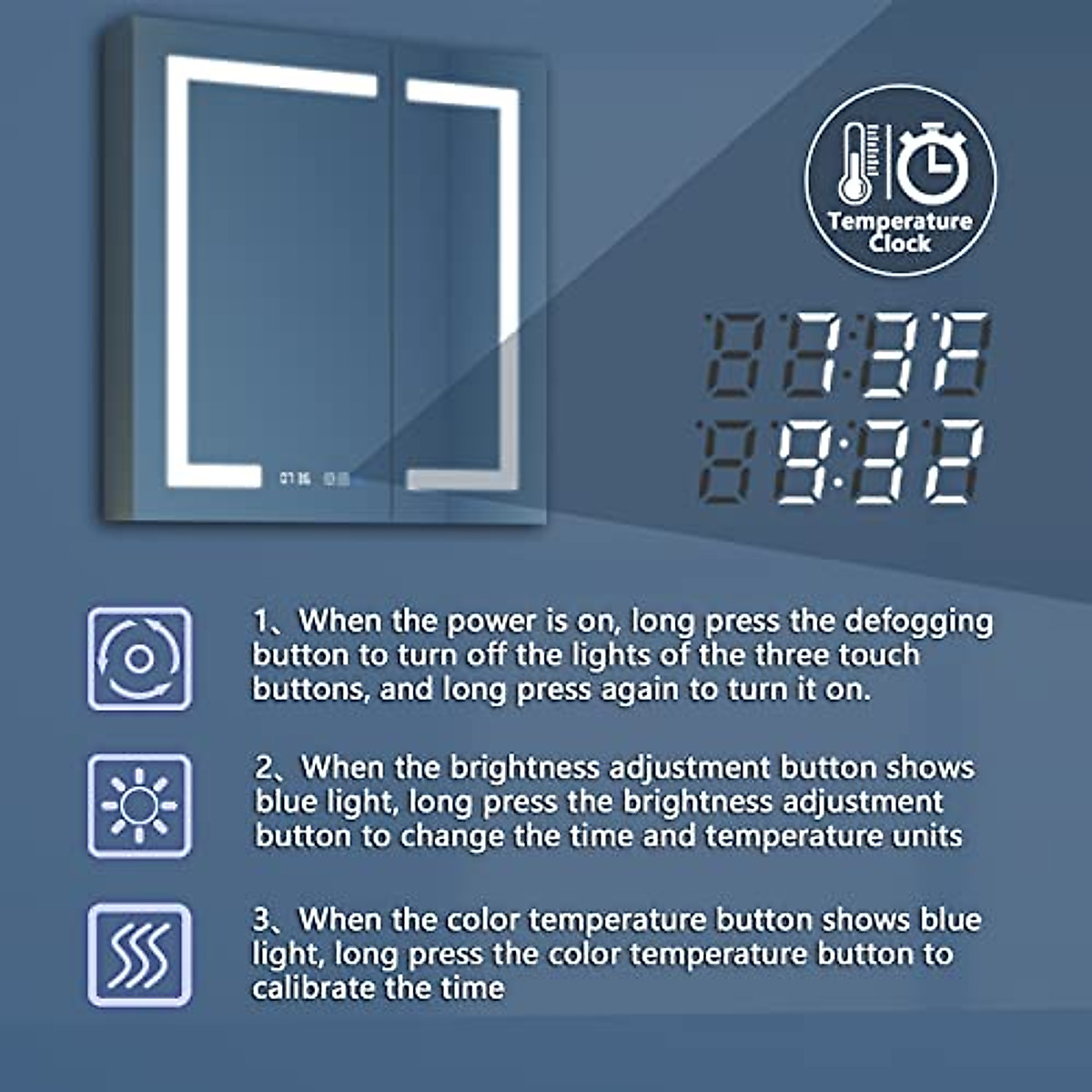 ExBrite LED Lighted Bathroom Medicine Cabinet with Mirror, 30 x 32 Inch, Recessed or Surface led Medicine Cabinet, Clock, Room Temp Display,Defog,Stepless Dimming,3-Color Temper Change, Outlets & USBs