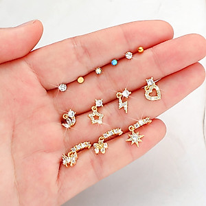 Trnayi 30 Pcs 20g Dangle Nose Rings Hoops l Shaped Dangling Nose Piercings Jewelry for Women Cute Nose Ring Stud Hoop Indian Nose Screw Surgical Steel Nose Ring with Charm(Gold)