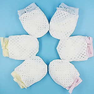 Chryvva Pack of 6 Baby Mesh Gloves Cotton No Scratch Mittens for Unisex (3Colors/6-12Months)