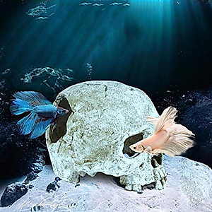 Tfwadmx Aquarium Skull Decor, Resin Fish Tank Decorations Cave Betta Fish Hiedout Reptile House for Small Fish,Shrimp