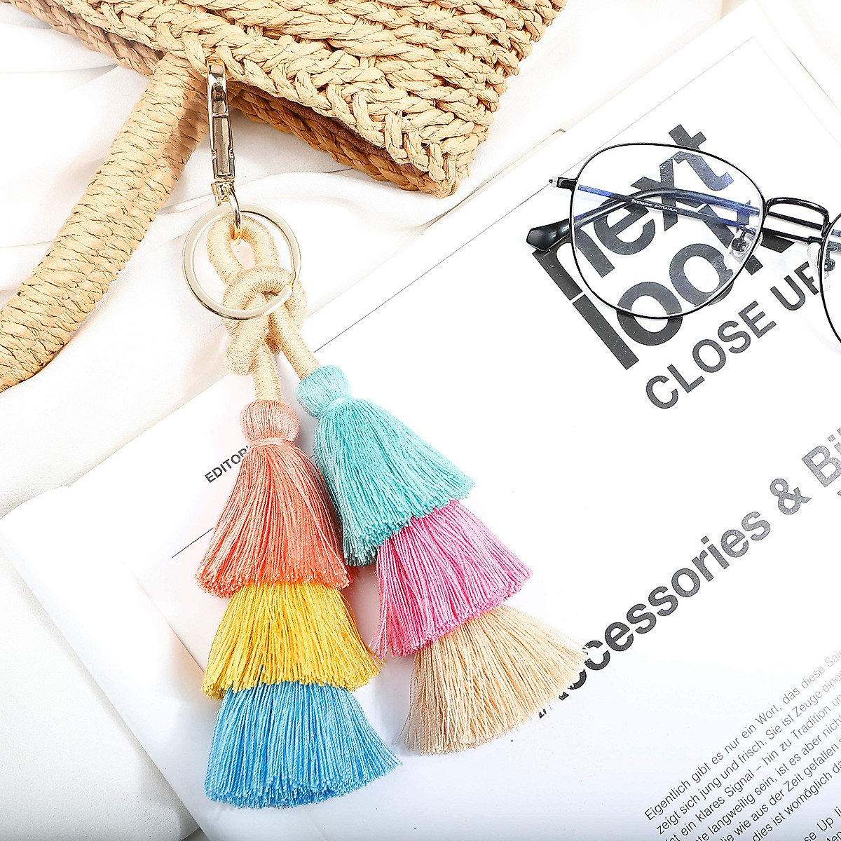 I-BOSOM Colorful Boho Pom Pom Tassel Bag Charm Key Chain (R01 style)