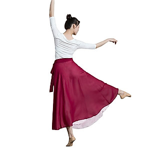 ROYAL SMEELA Women Lyrical Dance Skirt Long Ballet Wrap Skirt Flowy Maxi Skirts for Ballerina Modern Contemporary Dance Skirt Jujube Red
