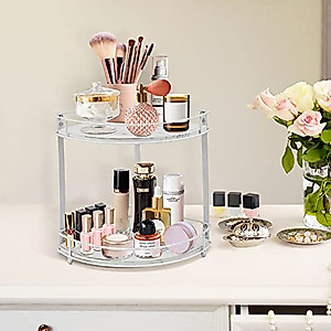2-Tier Corner Shelf Bathroom Countertop Organizer,Vanity Organizer Cosmetic Holder Perfume Makeup Standing Rack,Kitchen Countertop Spice Rack Organizer Wooden Storage Shelf Under Sink Organizers