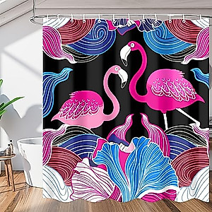 bisibuy Pink Flamingo Shower Curtain 72x72 Inches Washable Polyester Fabric Curtains Shower Set with Hooks Decorative Shower Curtains for Bathroom, Guest Bath, Stalls and Tubs