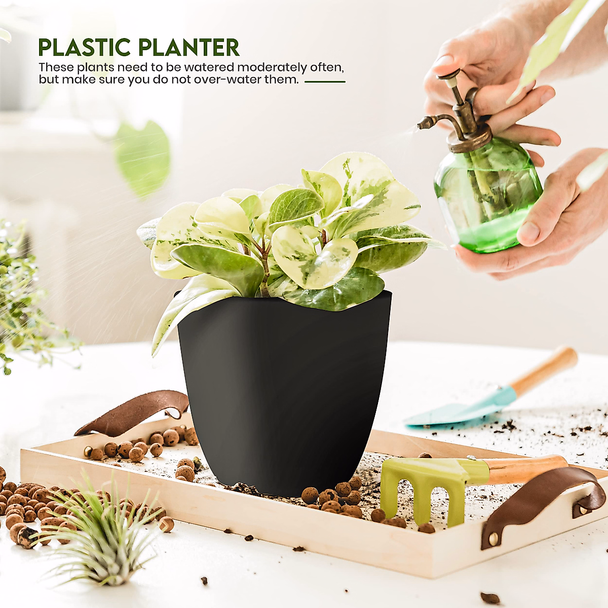 Utopia Home - Plant Pots Indoor with Drainage - 7/6.6/6/5.3/4.8 Inches Home Decor Flower Pots for Indoor Planter - Pack of 5 Plastic Planters for Indoor Plants, Cactus, Succulents Pot - Black