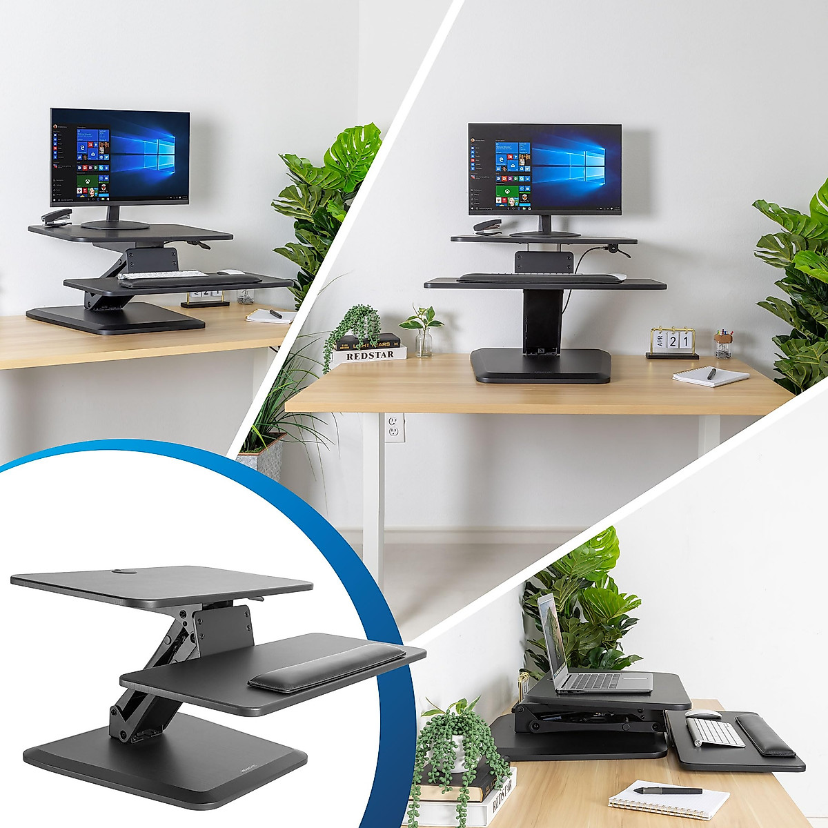 Mount-It! Sit Stand Desk Converter, Ergonomic Height Adjustable Tabletop Standing Desk, Gas Spring Compact Desk Riser MI-7916, Black Stand