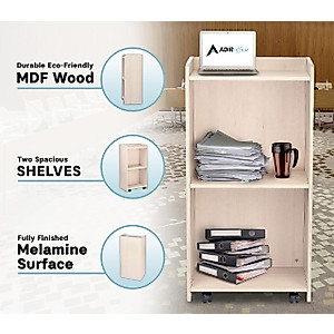 Adir Hostess Stand with Wheels - Portable Presentation Podium, Pulpits Lectern Desk with Spacious Shelves for Churches, Restaurants, and Classrooms (White)