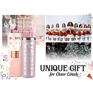Onebttl Cheer Coach Gifts For Women, Her, Female - Cheer Coach - 20oz/590ml Stainless Steel Skinny Insulated Tumbler with Straw, Lid - Gift for Cheerleading or Cheerleader Coachs - Glitter Pink