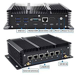 HISTTON Fanless PC, Firewall Appliance, Core i5-8265U DDR4 16GB RAM 512GB SSD 1TB HDD, 6 x 2.5GbE Ethernet for Network Gateway Router, Support AES-NI, OPNsense, Ubuntu, ClearOS, RJ45/DB9COM, WiFi