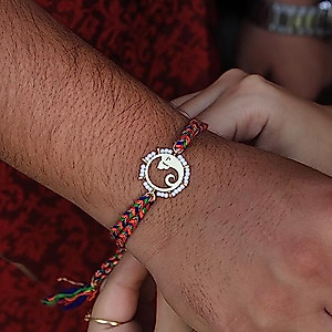 Abhika Creations Golden Beaded Divinity Rakhi for Brother Rakhsha Bandhan Handmade Designer Indian Rakhi