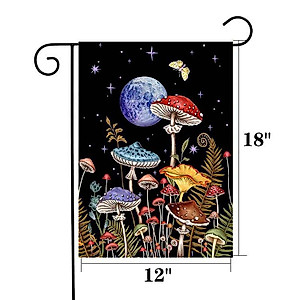 Mushroom Stars And Moon Garden Flag 12 X 18 Inches Double Sided ,Animal Butterfly Yard Flags,Durable Burlap Flag Holiday Farmhouse Patio Yard Outdoor Party Decor Gift