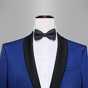 Barry.Wang Men Bow Tie Set Paisley Black Silk Pre-Tied Bowtie Pocket Square Cufflinks Formal Wedding Prom Party Tuxedo