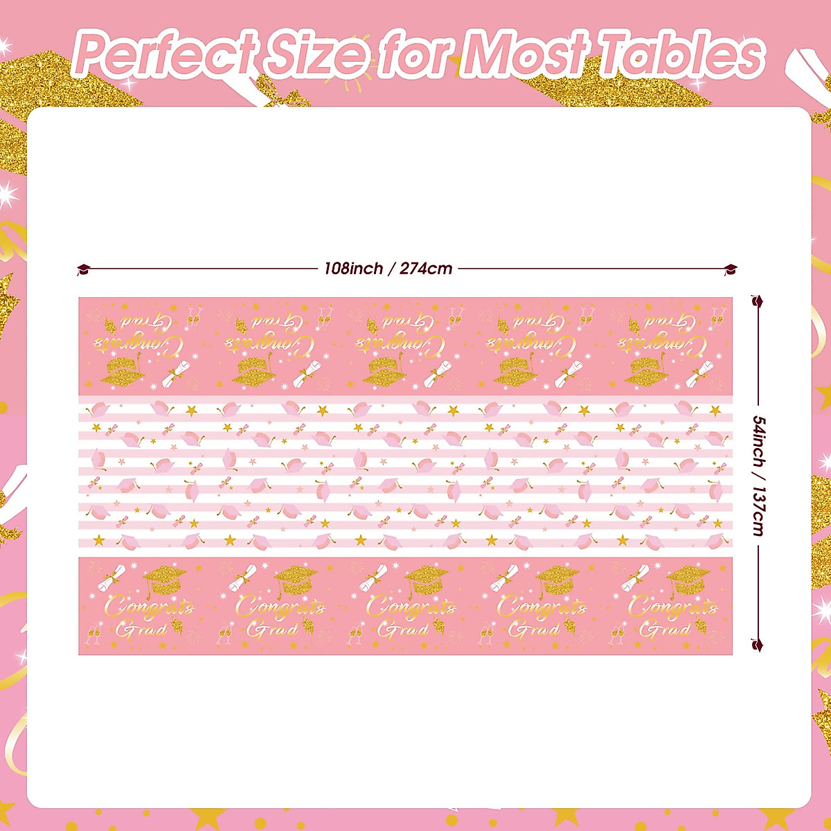 CESOF Graduation Tablecloth Party Decorations 2024, 3 Pack Black and Gold 54"x108" Congrats Grad Disposable Table Covers Plastic Cloth Tablecover for College High School Class of 2024 Party Supplies