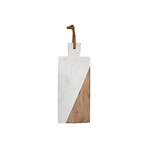 Foreside Home & Garden Small White Rectangle Marble and Wood Kitchen Serving Cutting Board