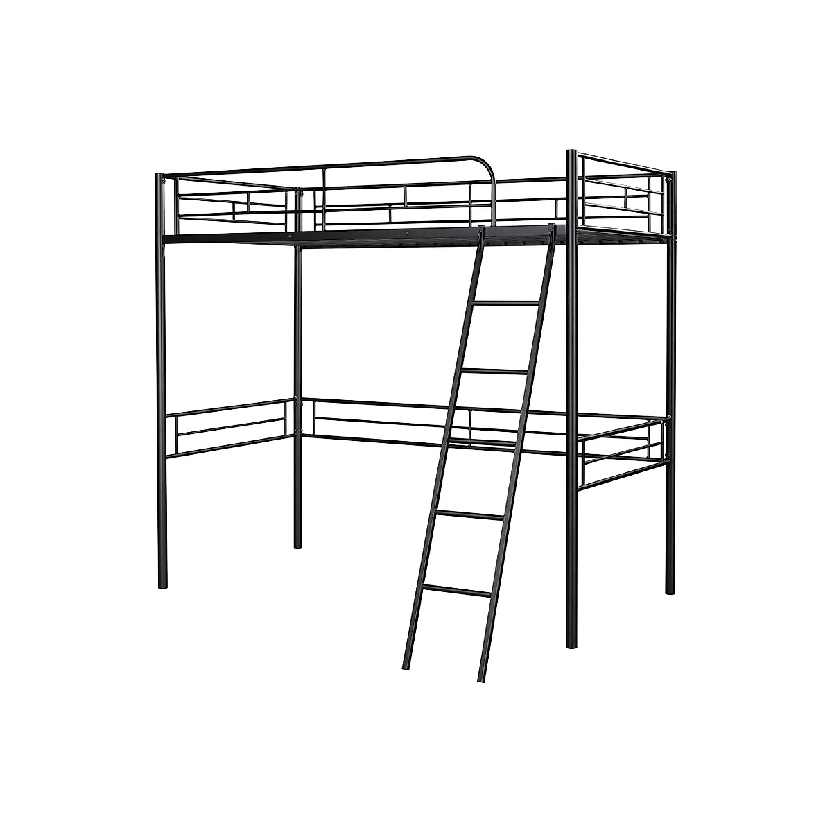 Lifeand Sturdy Twin Size Metal Loft Bed with Built-in Ladder and Guardrails for Space-Saving Solution in Kids' and Teens' Rooms,Black