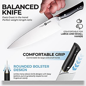 FOXEL Razor Sharp Cooking Chef Knife - Large 9 inch Kitchen Knife for Rock Chopping – Professional Rust Resistant 9 inch High Carbon German Stainless Steel – Presentation Gift Box