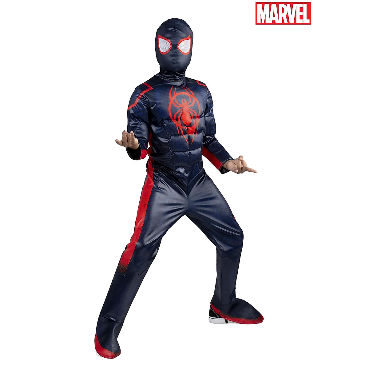Marvel Integrated Spider-Man Official Youth Deluxe Zentai Costume - Stretch Spandex with Hidden Zippers and Wrist Slits (S) Blue