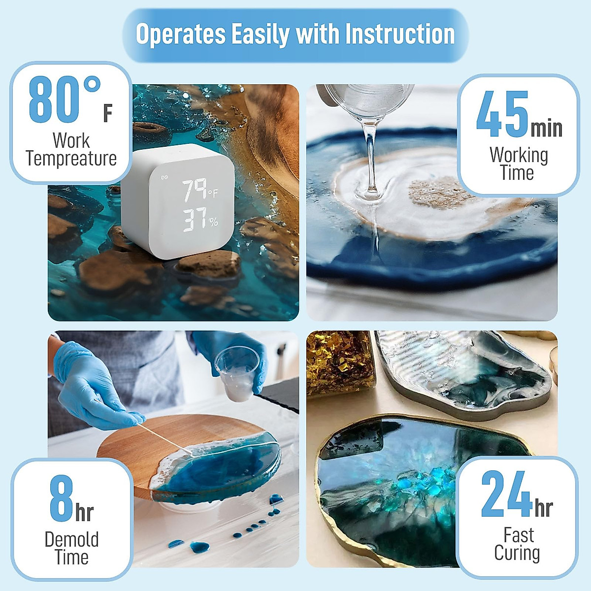 Clear Epoxy Resin Art Resin Kit 16 oz Crystal Jewelry Resin 2 Part Epoxy Resin Kit with Bonus Measuring Cups Sticks Spreader and Gloves