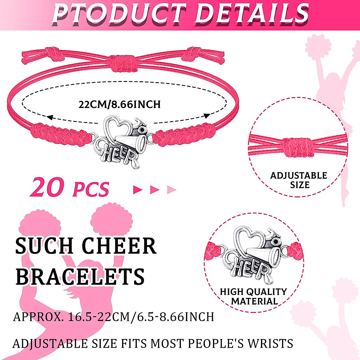 Irenare 4 Pcs Cheerleader Gifts Set 12 oz Cheer Tumbler Makeup Bag Cheerleading Bracelet Cheer Keychain for Cheer Accessories(Pink)
