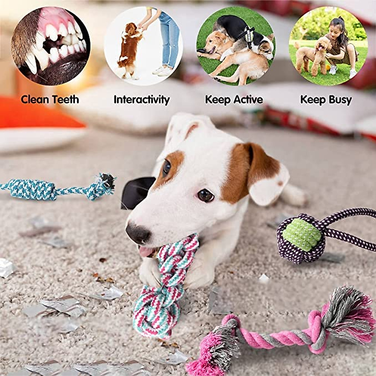Derong Puppy Toys for Small Dogs, Teething Toys for Puppies,Cute Dog Toys for Small Dogs,Durable Chew Toys for Puppies,100% Natural Cotton Rope Chew Toys,Non-Toxic and Safe(7 Pack)