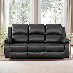 SumKea Large Loveseat Recliner Sofa, Leather Living Room Couch with Cup Holder, Black