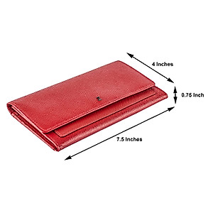 Zinda Genuine Leathers Women’s Wallet Long Purse Flap Over RFID Protection (Red)