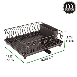 mDesign Alloy Steel Sink Dish Drying Rack Holder with Plastic Swivel Spout Drainboard Tray - Dish Rack/Dish Drainer Storage Organizer for Kitchen Counter - Concerto Collection, Bronze